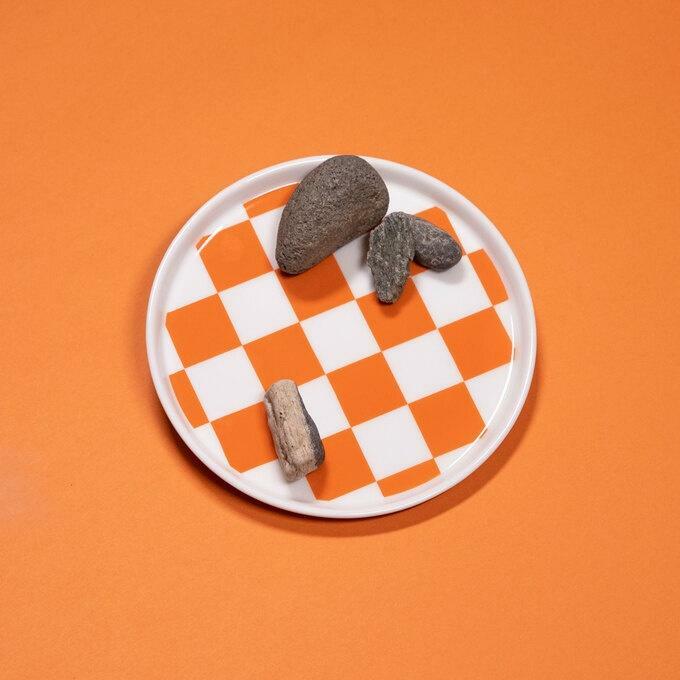 Orange Checkerboard Pattern Plate - HAGO(하고)