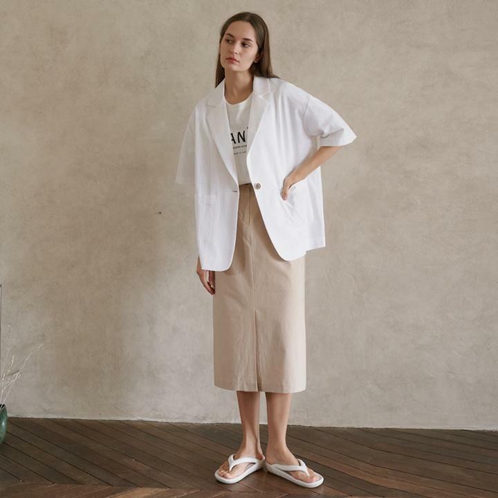 Linen Overfit Basic Tailored Jacket - White - 하고(HAGO)