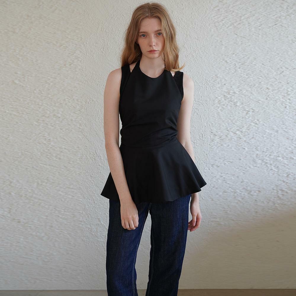 KATE HALTER NECK APRON BLOUSE(BLACK) - HAGO(하고)