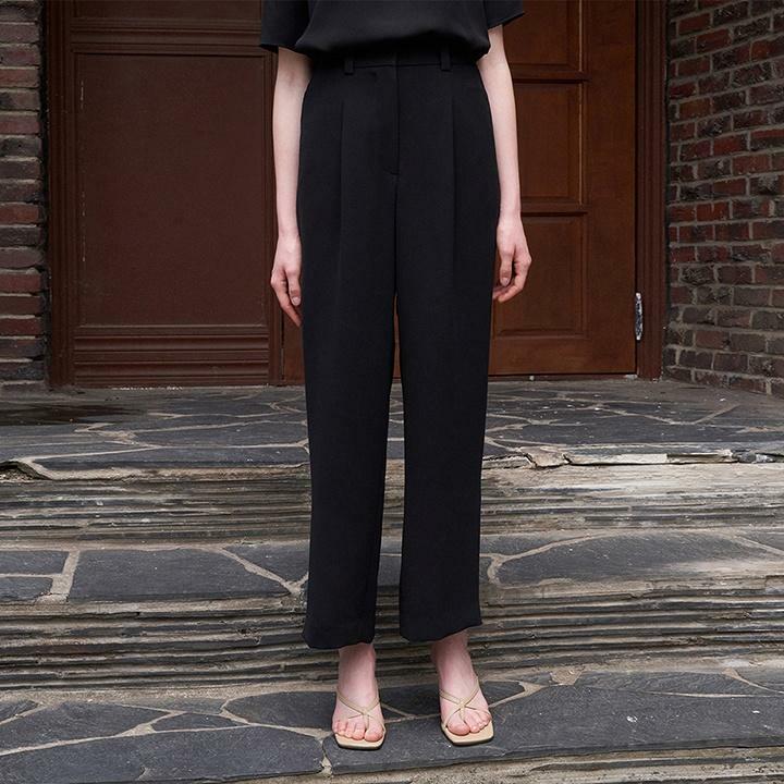 Basic banding wide slacks - black - 하고
