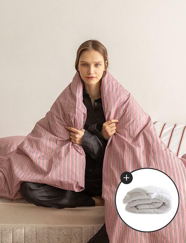 [이불솜 증정] 스트라이프 이불커버 - 라즈베리 초코 - Q (200x230) - HAGO(하고)