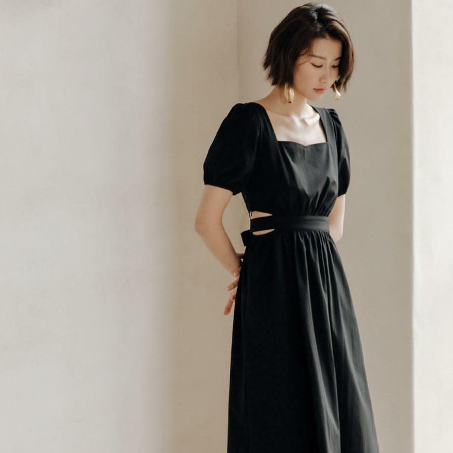 LS Senior side double exposure black dress - HAGO(하고)