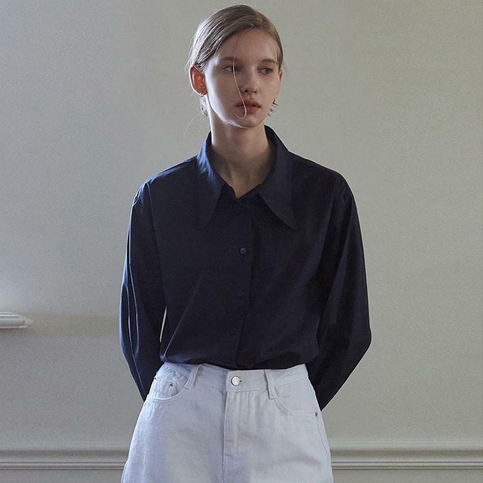 LOVELY BIG COLLAR SHIRTS_NAVY - 하고
