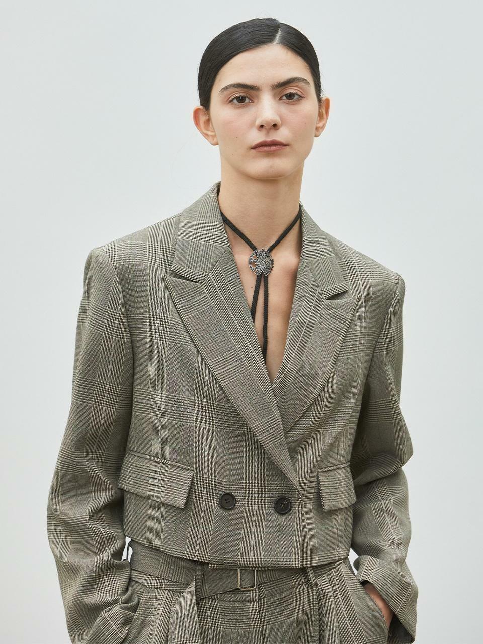 Morgan Crop Check Jacket_Plain Plaid Check - HAGO(하고)