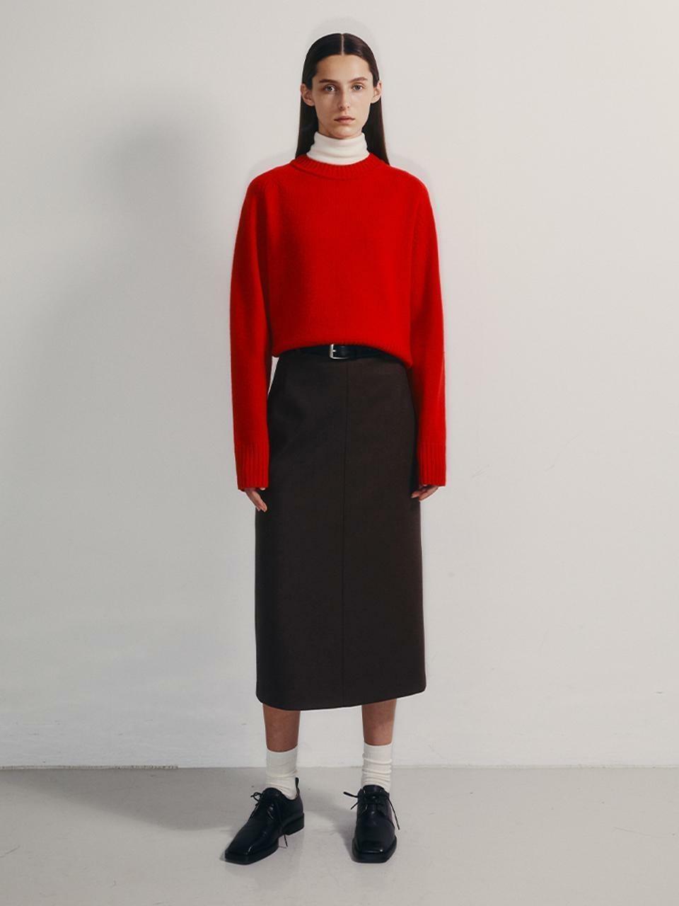 WOOL H LINE SKIRT-BROWN - 하고