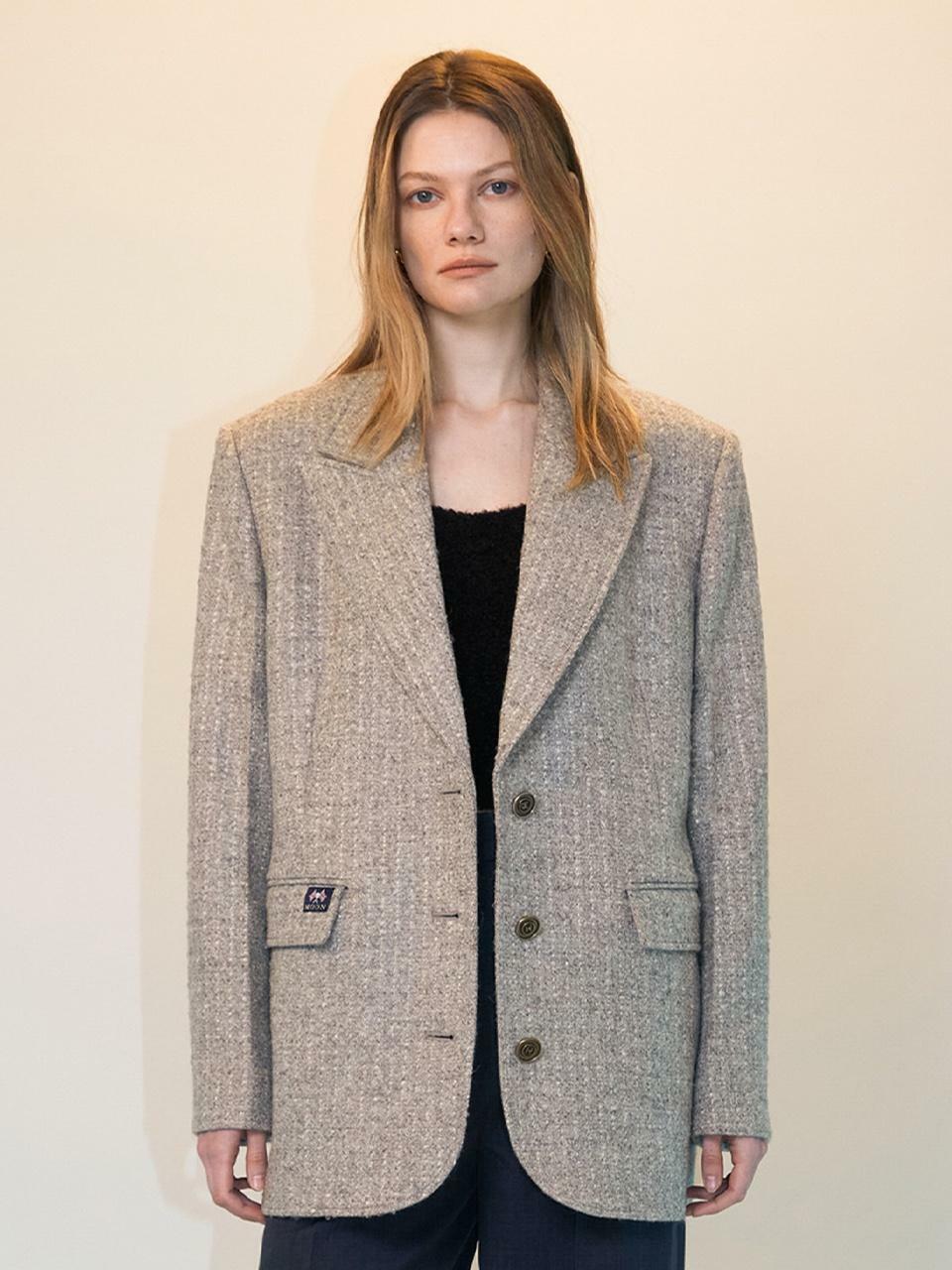 MOON TWEED SINGLE JACKET - GREY - HAGO(하고)