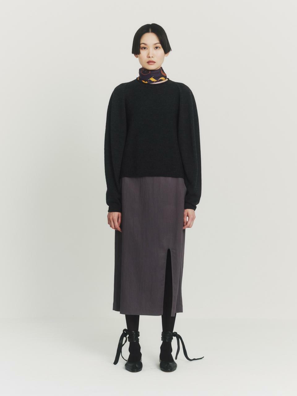 GREY SLIT H-LINE SKIRT - 하고
