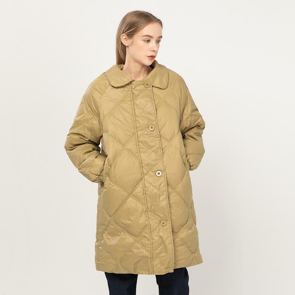 [주말특가]Round collar long down padding - Olive green - 하고