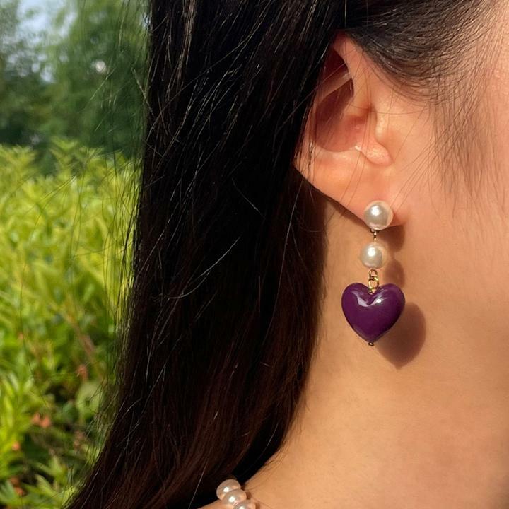 DV030 Violet heart earrings - HAGO(하고)