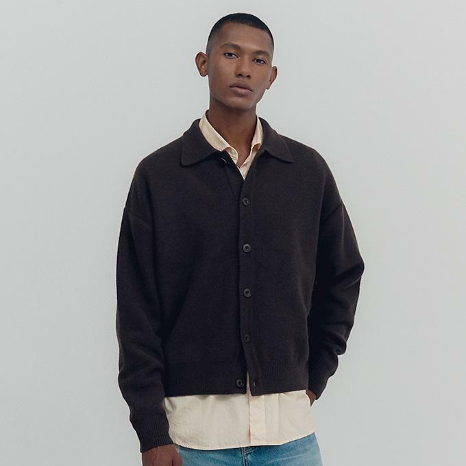 WOOL CASH COLLAR KNIT CARDIGAN (DARK BROWN) - HAGO(하고)