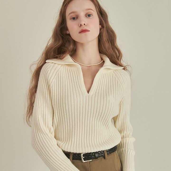 Raglan Collar Hook Cashlike Knit Ivory - 하고