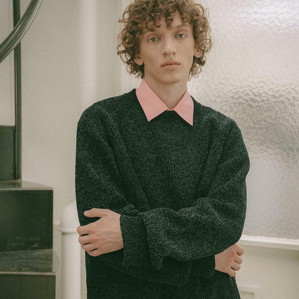 T6005 Brussels velvet boucle knit_Black - HAGO(하고)