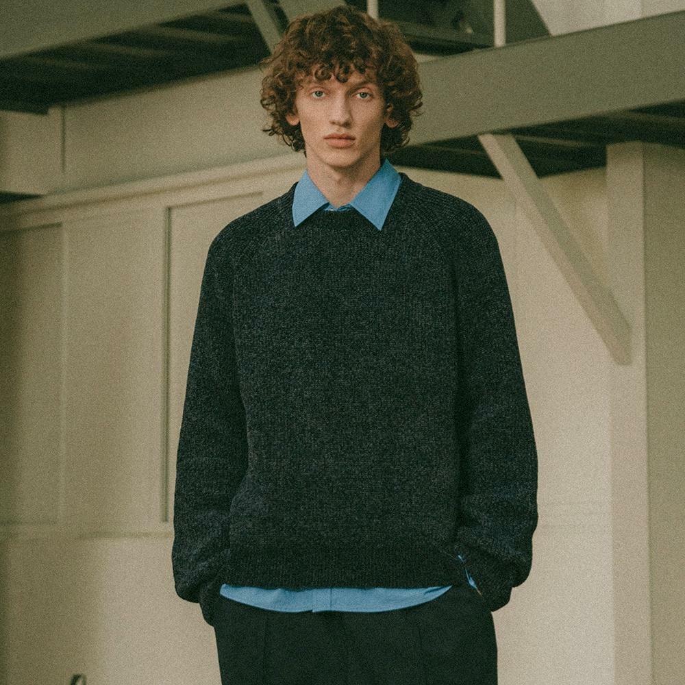 T6005 Brussels velvet boucle knit_Navy - HAGO(하고)
