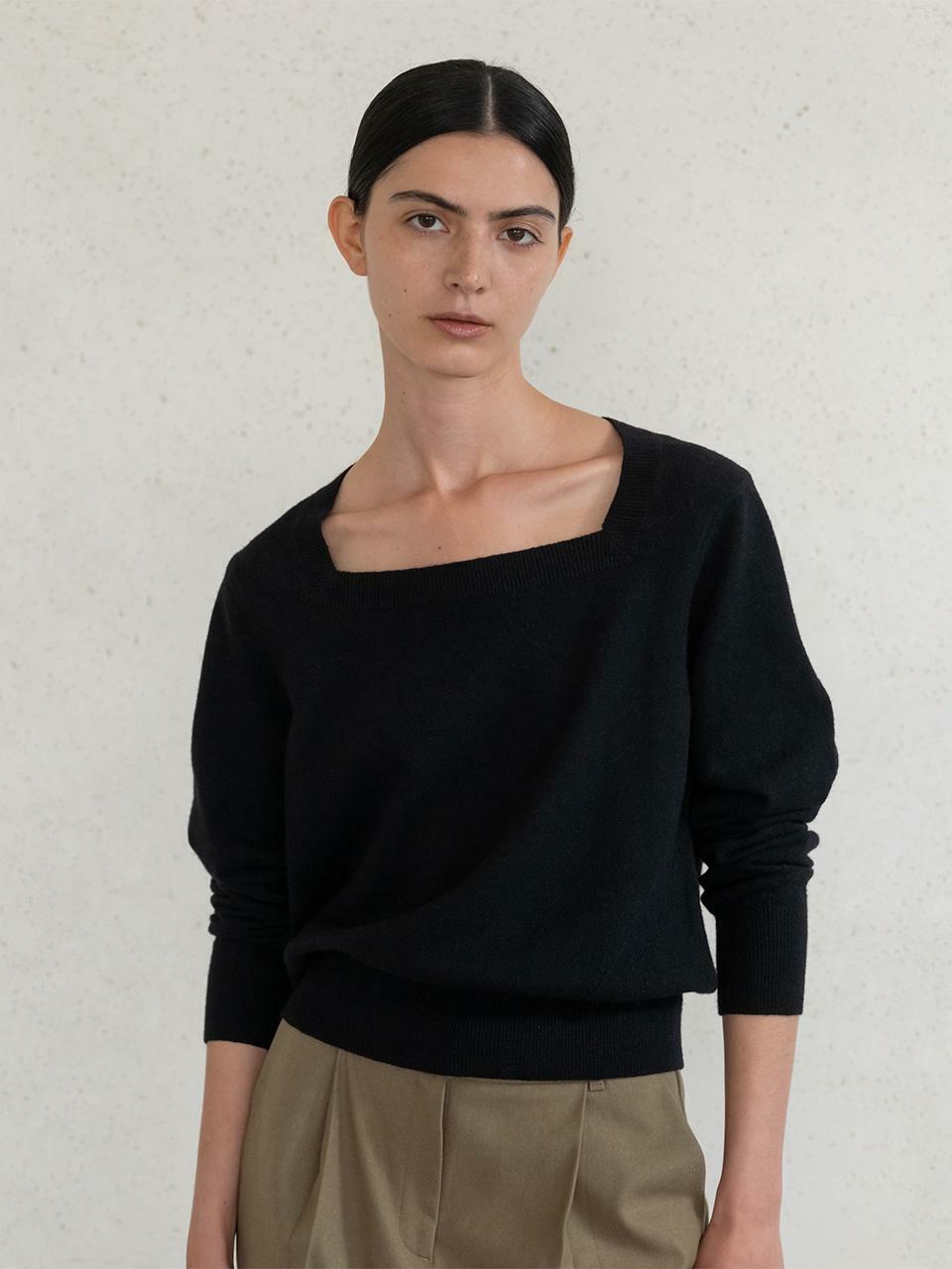 CO SQUARE NECK KNIT_BLACK - HAGO(하고)