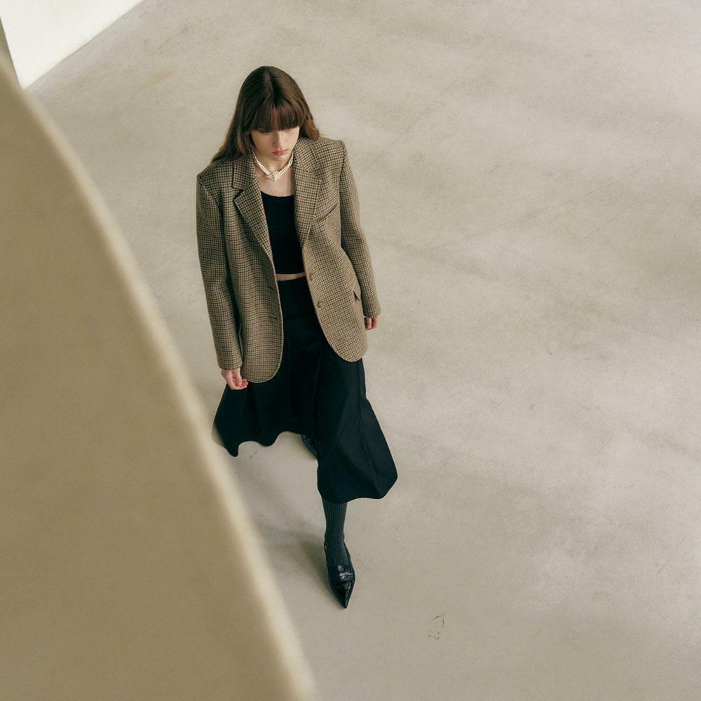 22 Fall_ Beige Check Single Blazer - HAGO(하고)