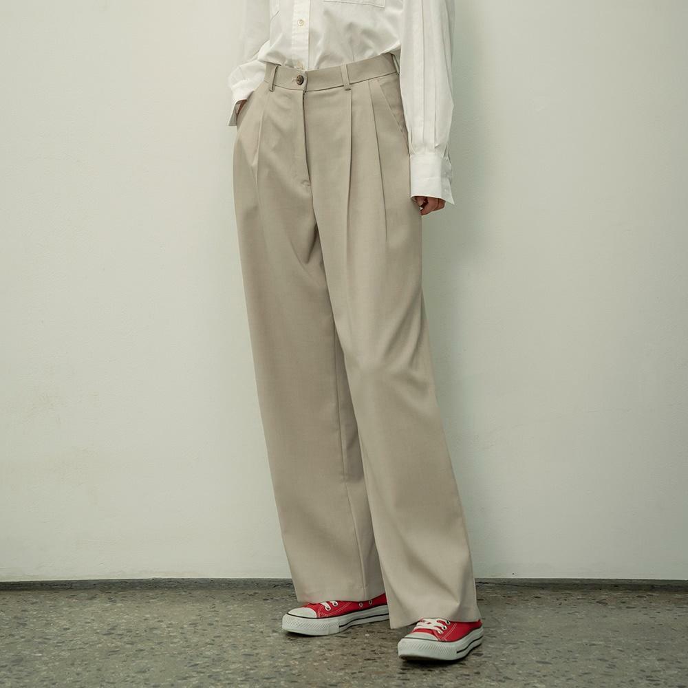 SIPT7052 muse two tuck wide slacks_Beige - 하고(HAGO)
