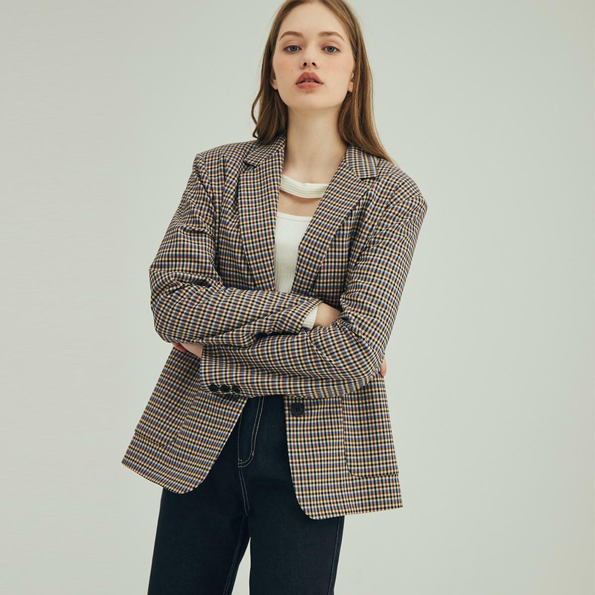 TWO BUTTON CHECK JACKET_BEIGE - HAGO(하고)