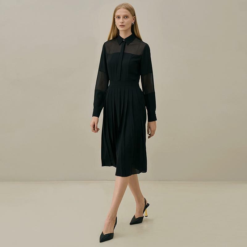 LILIAN See-through pleated skirt dress_black - 하고(HAGO)