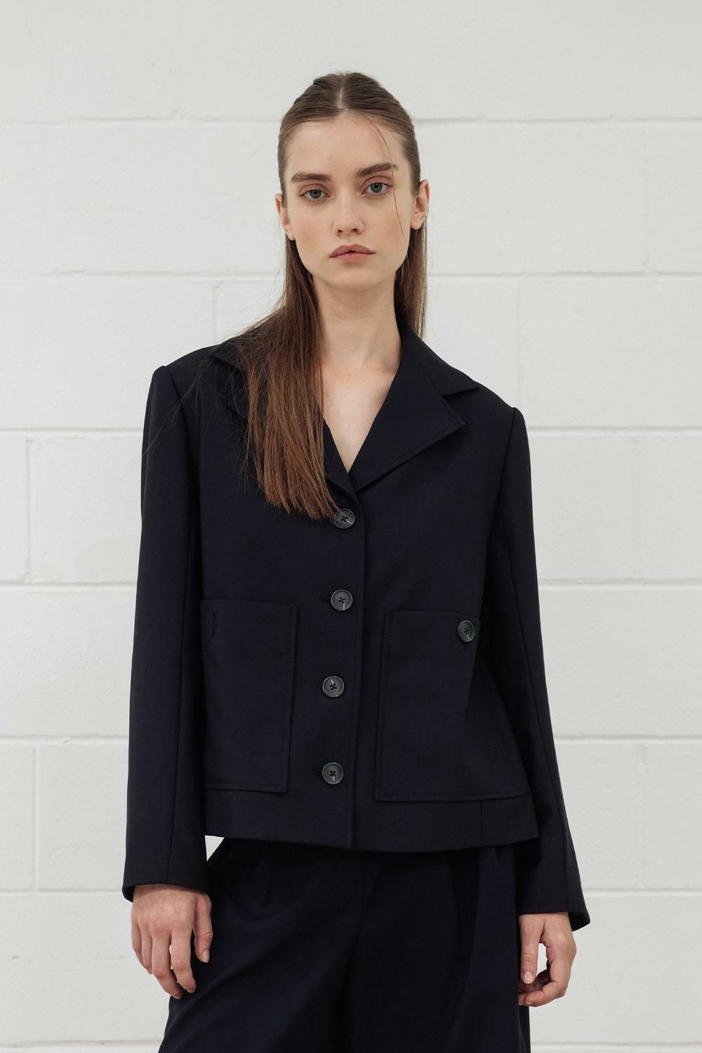 Side slit jacket_navy - 하고