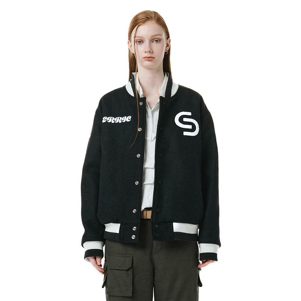 LOGO CAMPUS VARSITY JACKET / CHARCOAL - HAGO(하고)