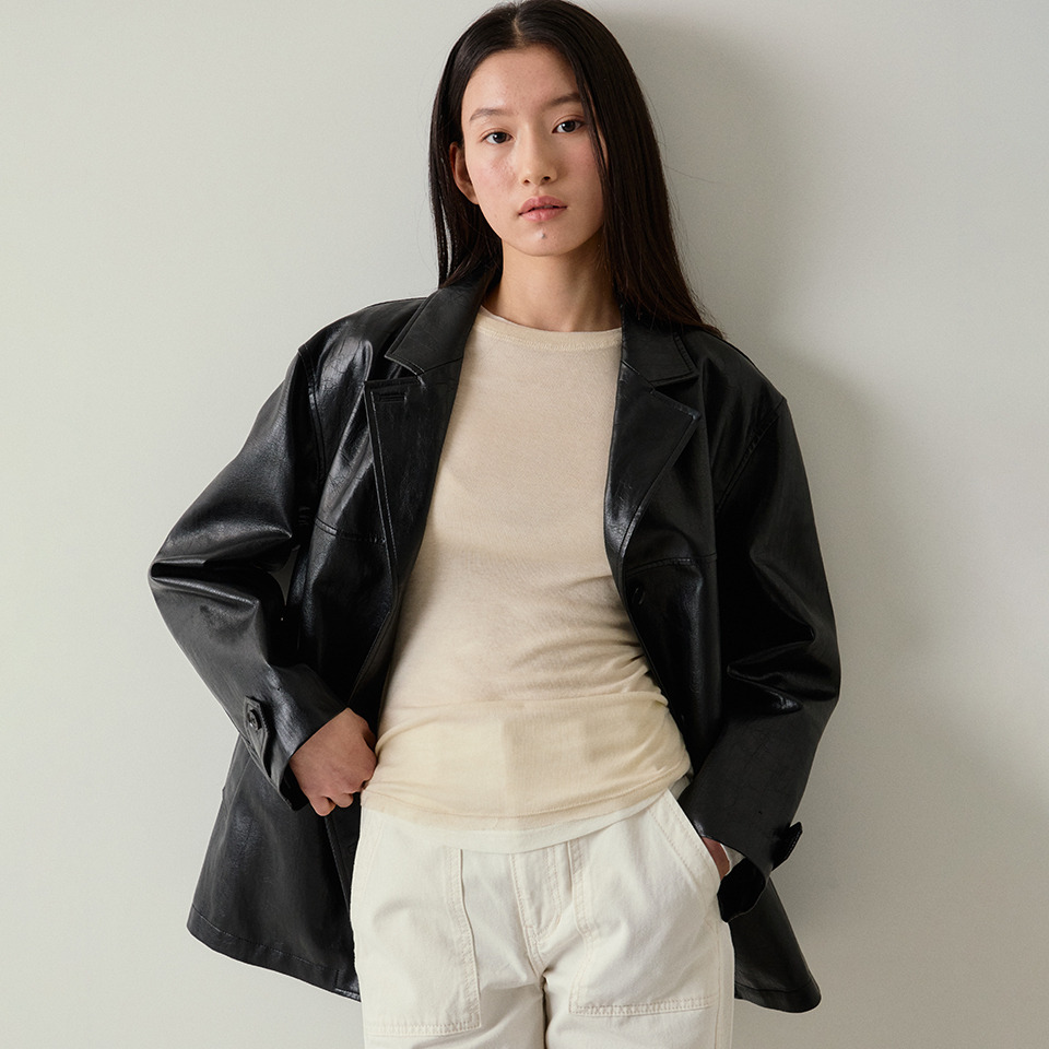 [HAGO단독] faux leather overfit jacket (black) - HAGO(하고)