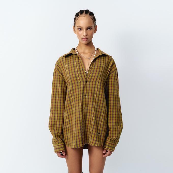 OVERSIZED CHECK SHIRT GREEN - 하고