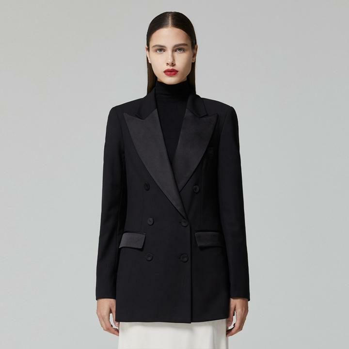 SILKY LAPEL DOUBLE JACKET_BLACK - HAGO(하고)