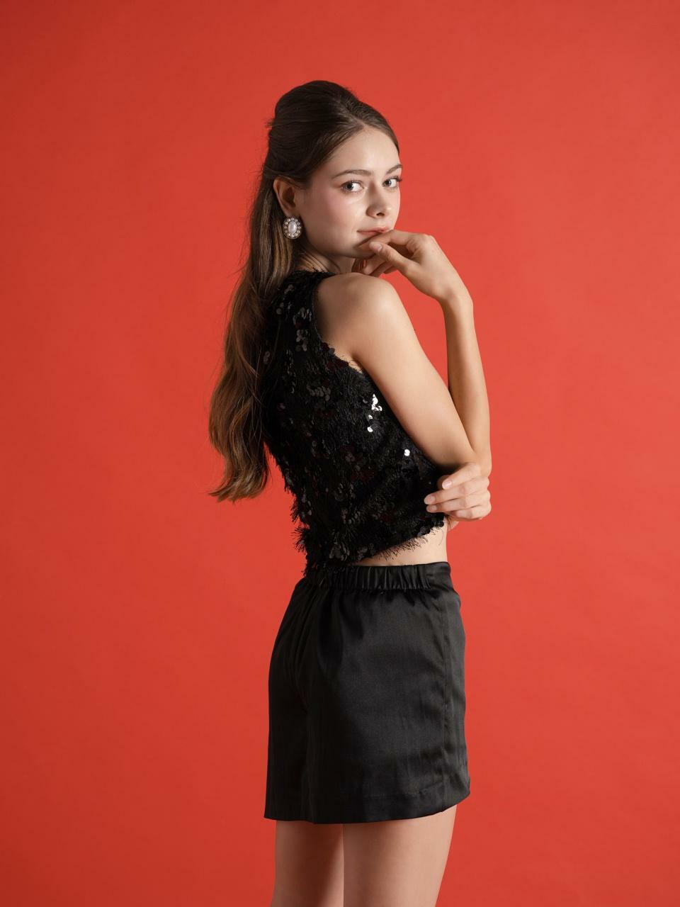 Black Spangle Halterneck Top - HAGO(하고)