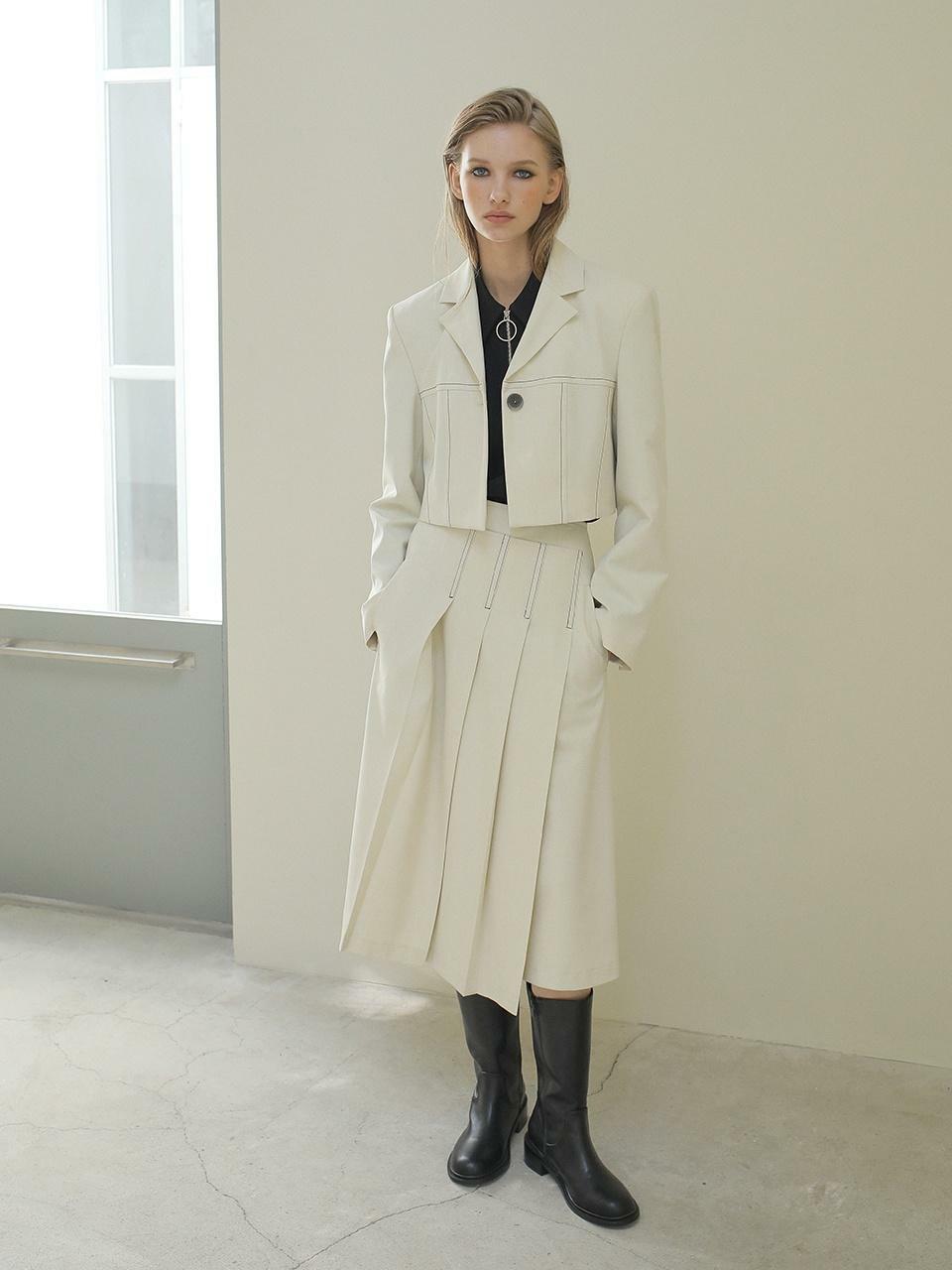 UNBALANCE STITCH SKIRT / BEIGE - HAGO(하고)