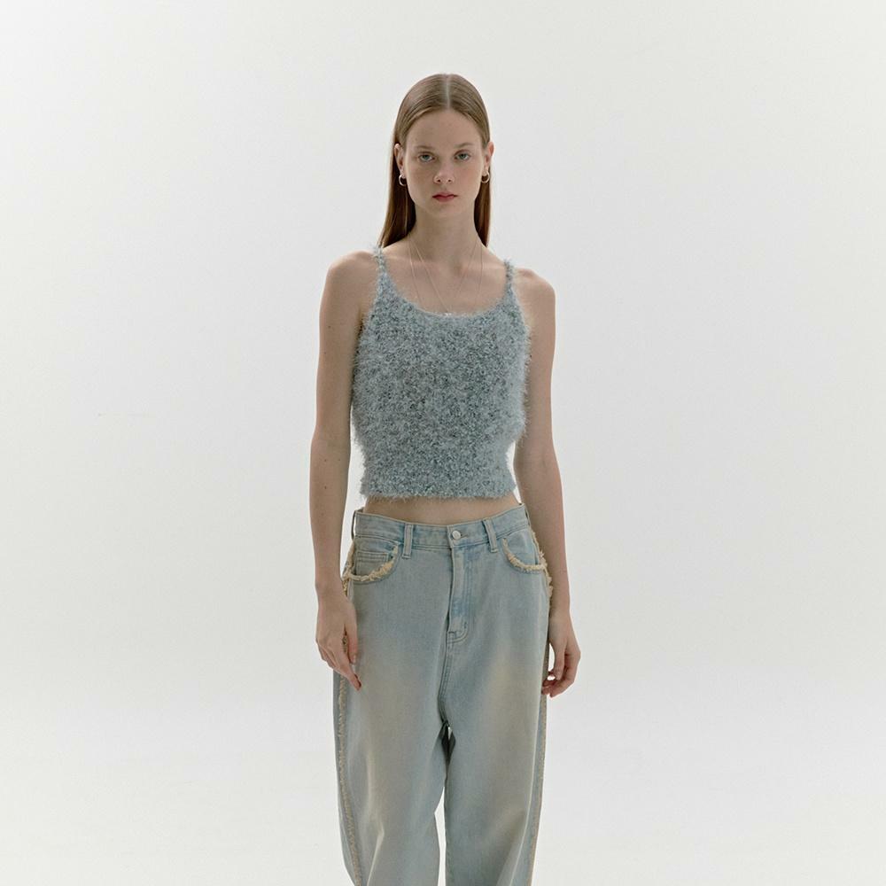 NEW BACK STRING SLEEVELESS KNIT TOP [MINT/BROWN] - 하고