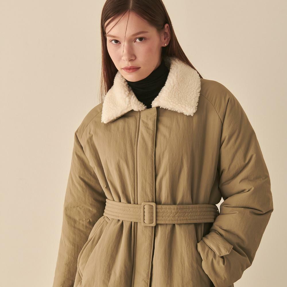 BELTED PADDING COAT Khaki Beige - HAGO(하고)