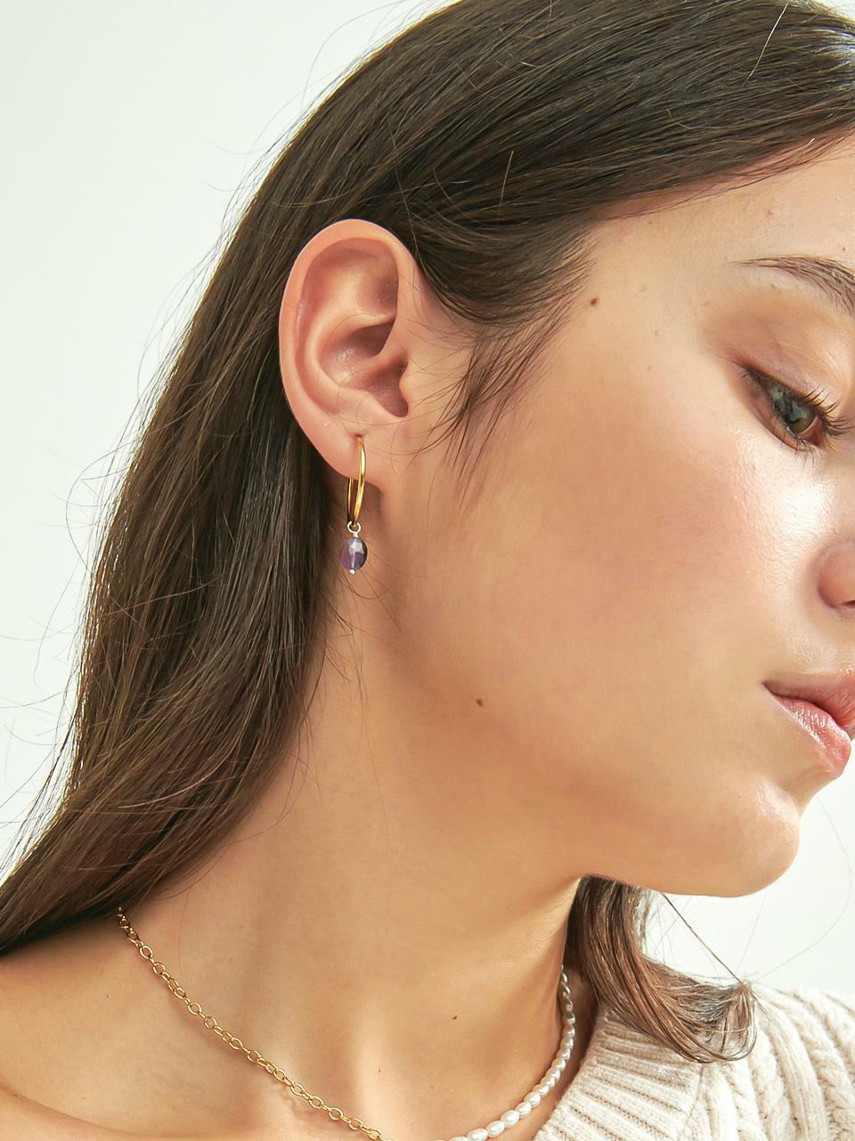 Amethyst Point Silver Ring Earring Ie279 [Gold] - HAGO(하고)