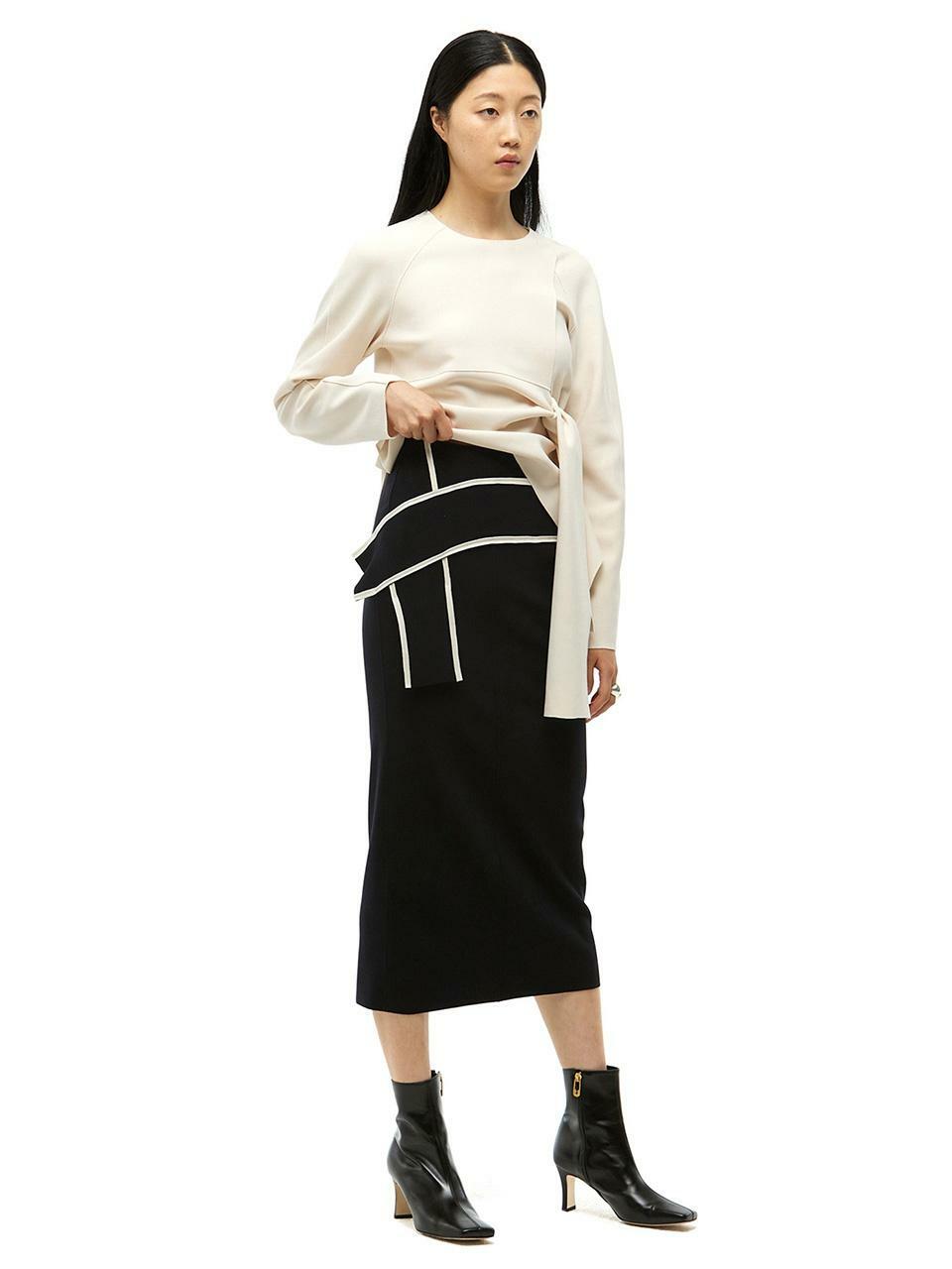 Amuse H-Line Skirt_Dark Navy+Ivory - 하고