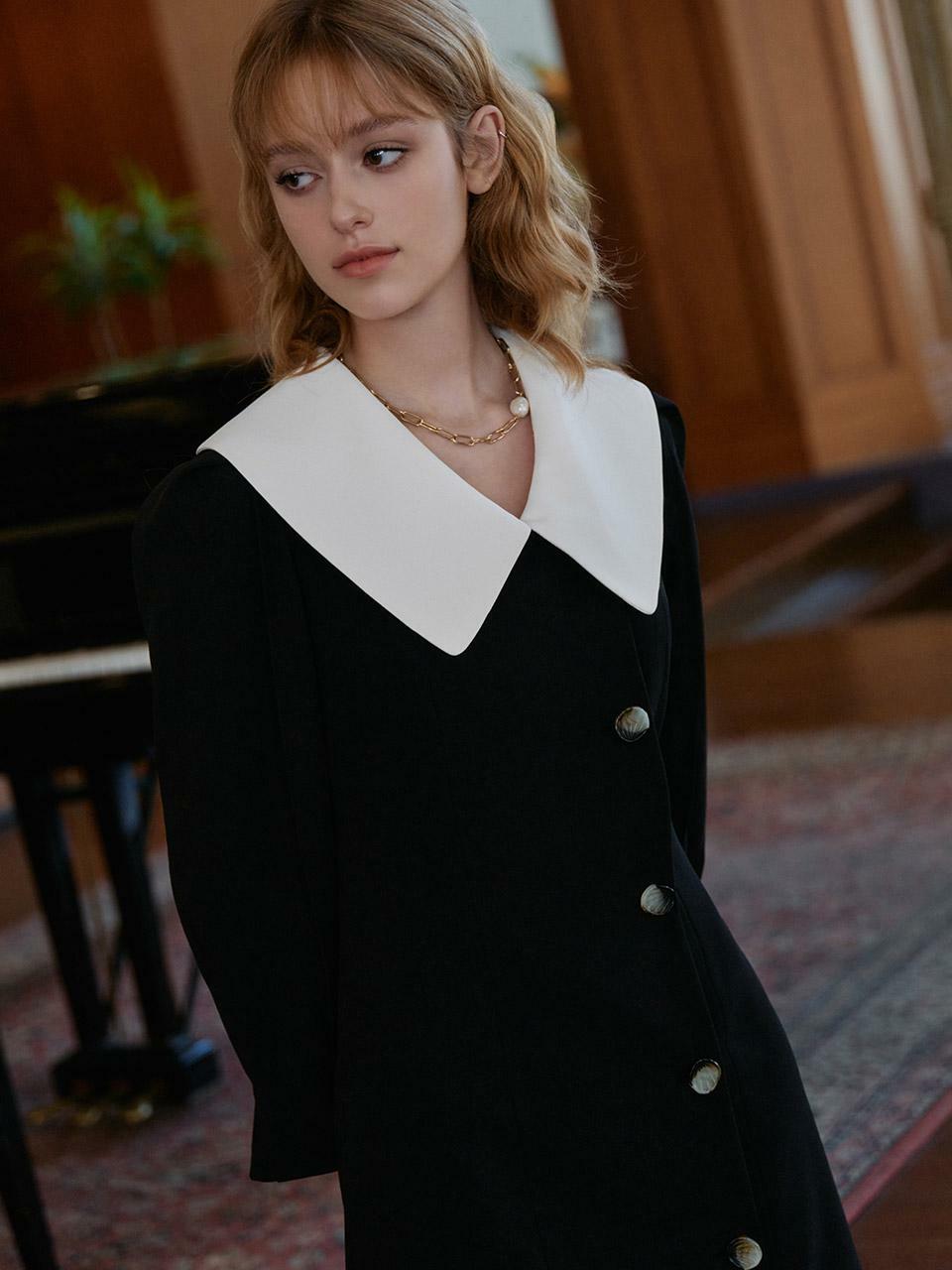 Detachable Contrast Big Collar Dress KW2AO7090_10 - HAGO(하고)