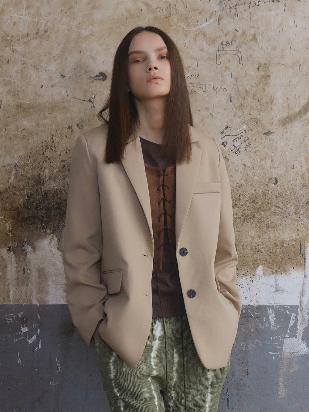 [J070] Two-button Overfit Single Jacket - Beige - 하고(HAGO)