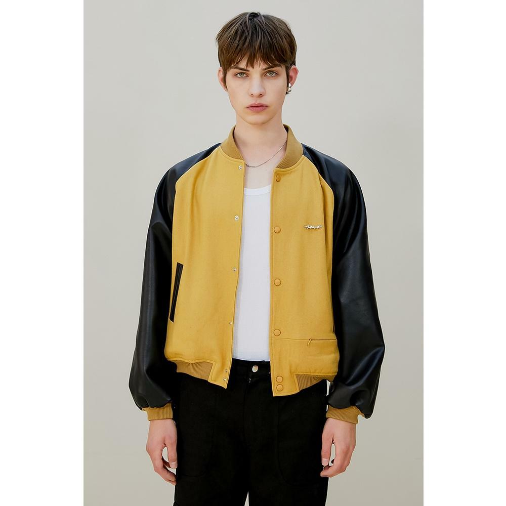 metal logo varsity jacket - mustard - HAGO(하고)