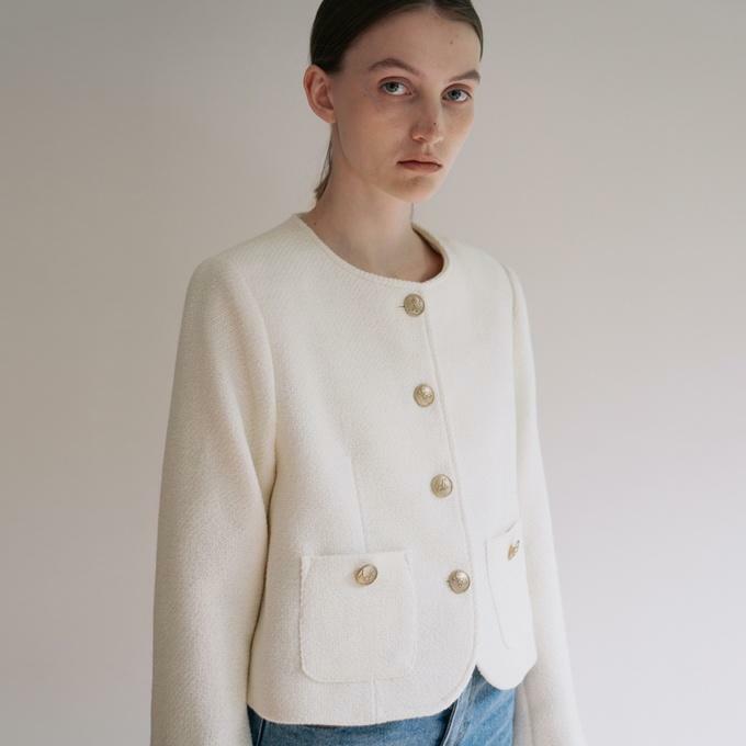 Tweed button Jacket - Ivory - 하고(HAGO)