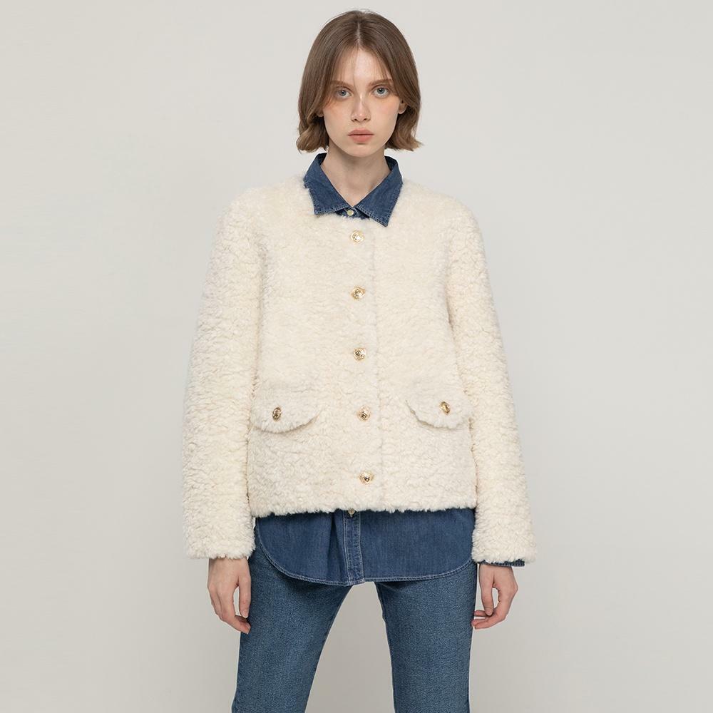 Lambswool tweed jacket - Ivory - 하고(HAGO)