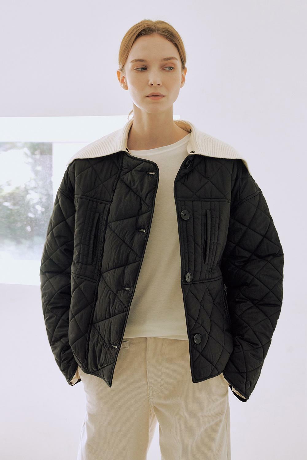 KNIT COLLAR PADDING JUMPER - Black - 하고