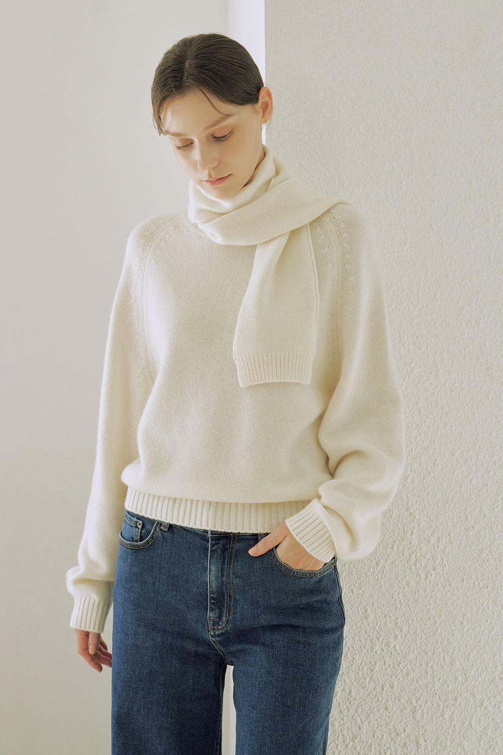CASHMERE MUFFLER BASIC KNIT - Ivory - 하고