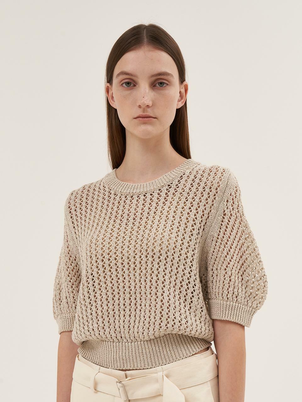 r e Linen Net Knit Top_BEIGE - 하고(HAGO)