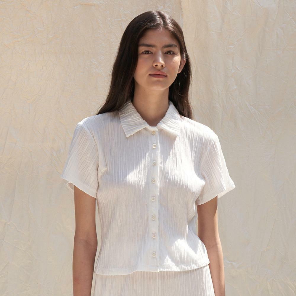 r e Pleats Half Open Shirts_IVORY - HAGO(하고)