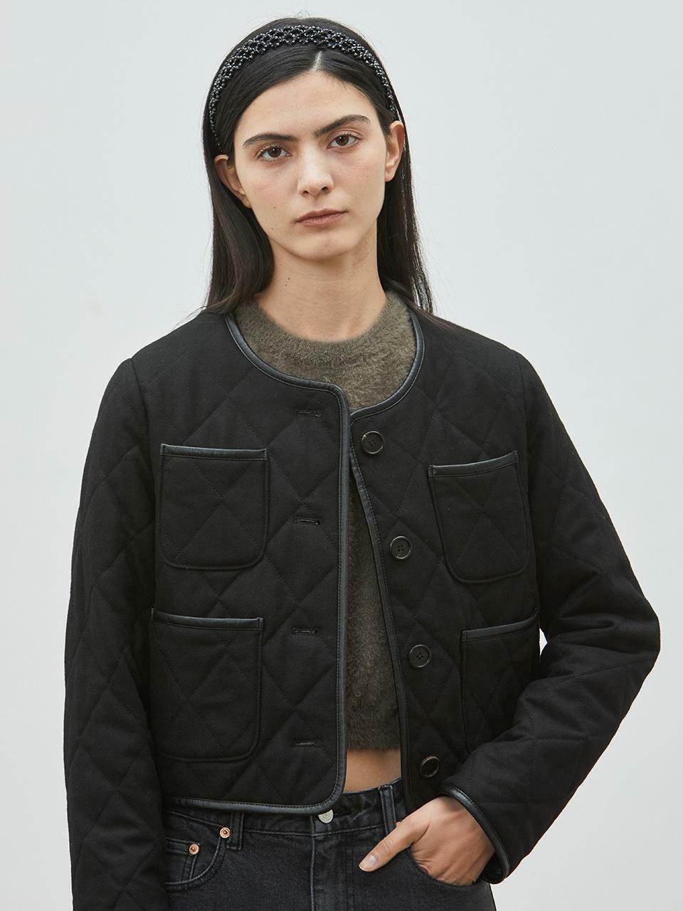 Blanc Quilting Crop Jacket_Black - HAGO(하고)