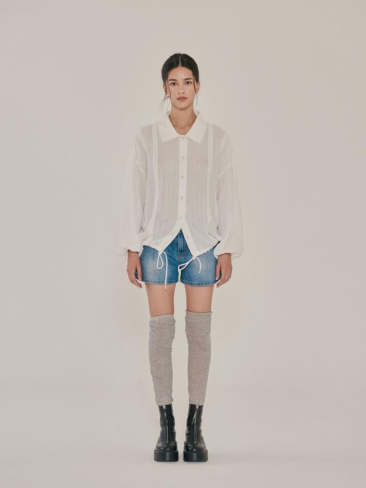 lace collar string blouse (white) - HAGO(하고)