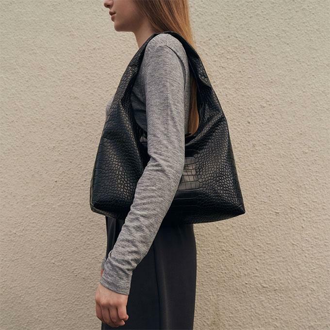 Croco shopper bag - black - HAGO(하고)
