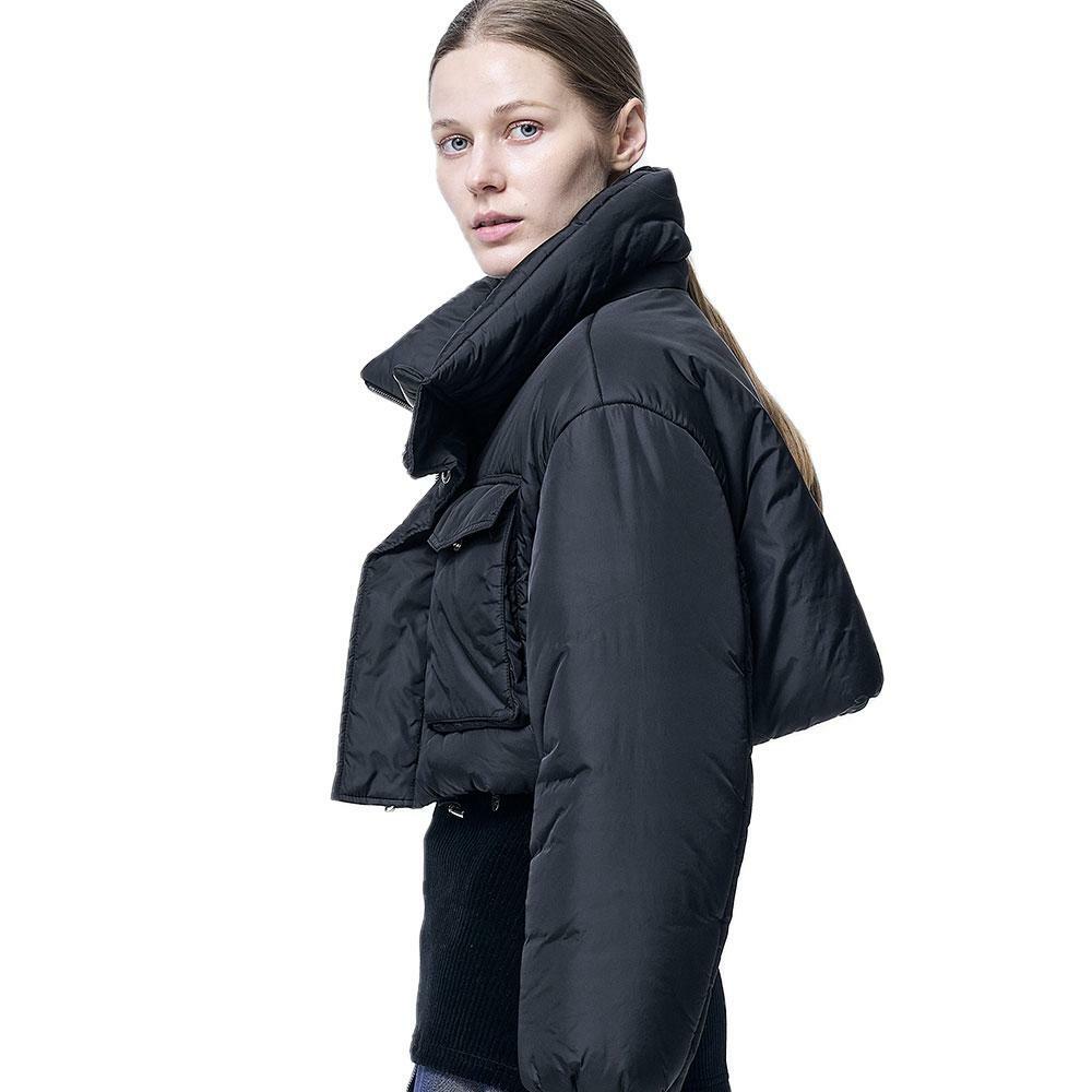 LARZ CROP PADDING JUMPER, BLACK - 하고(HAGO)