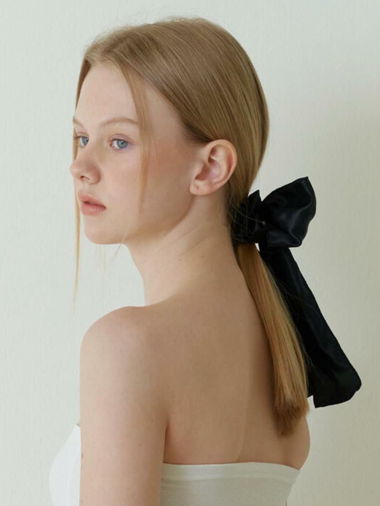 black satin drop ribbon scrunch - HAGO(하고)