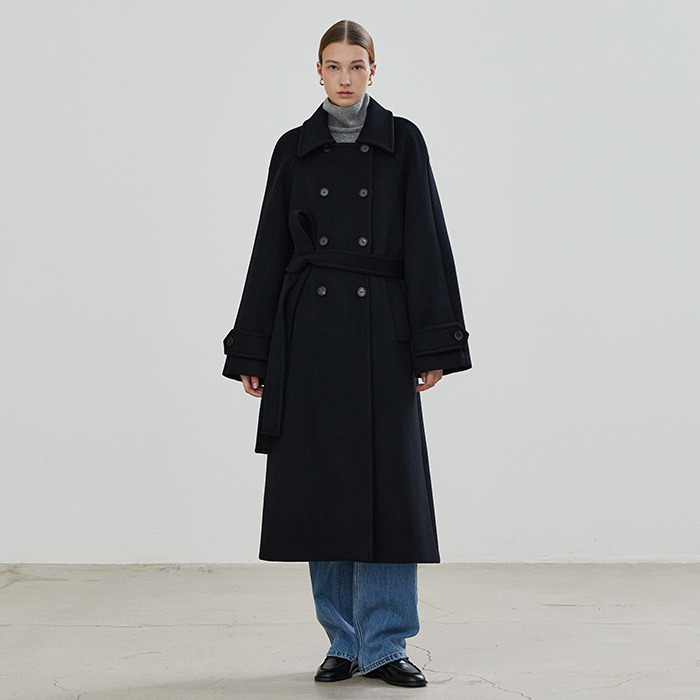 DOUBLE BREASTED BALMACAAN COAT - BLACK - 하고(HAGO)