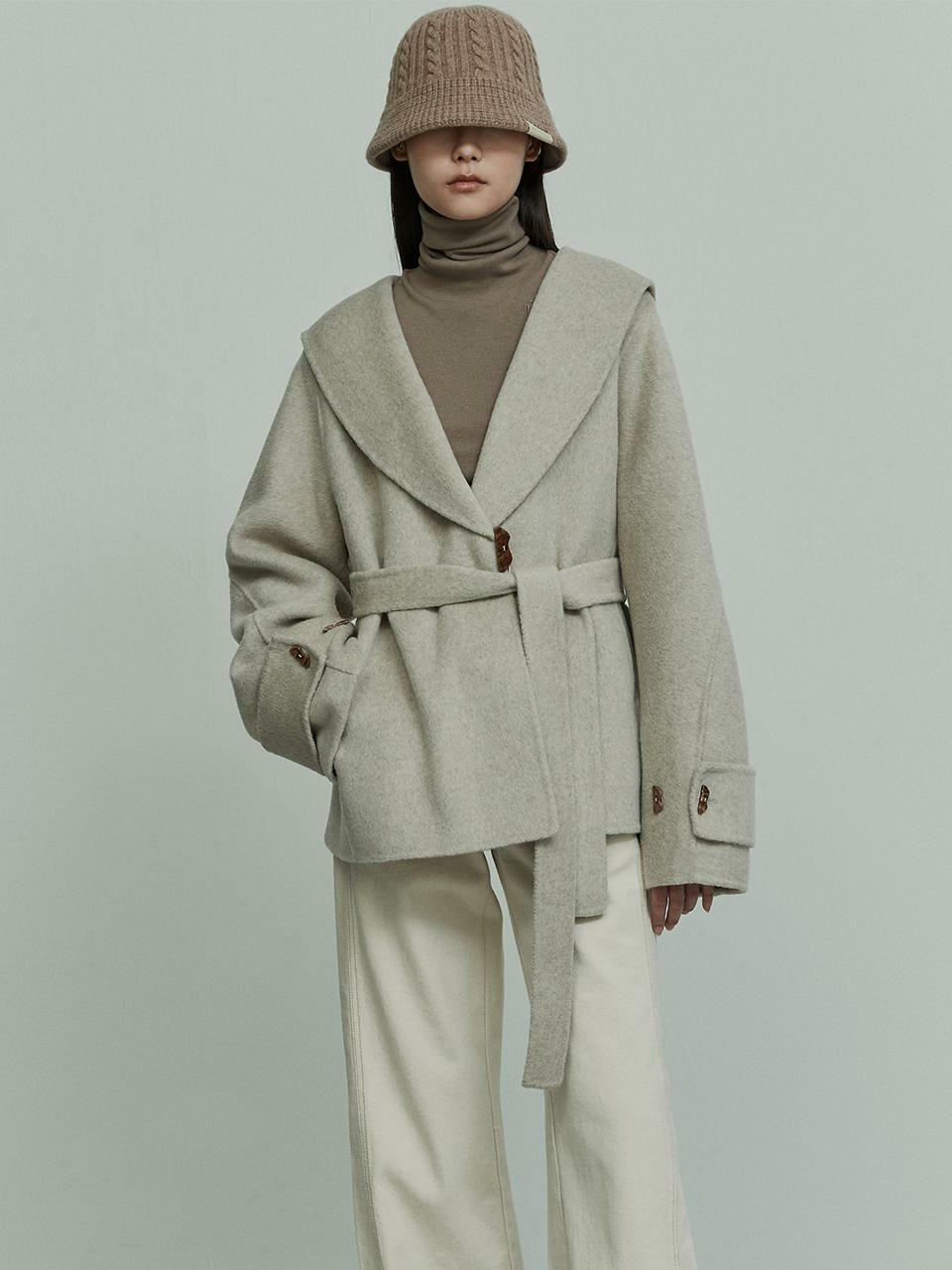 ANGORA ALPACA BLEND SHAWL COLLAR COAT OATMEAL - HAGO(하고)