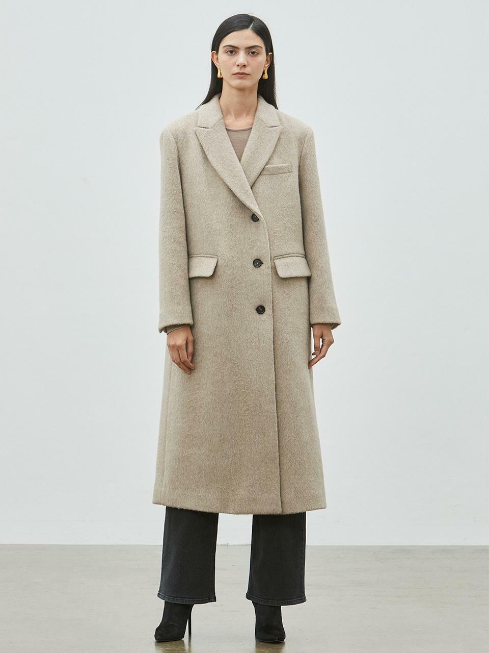 Semi-double Wool Coat_Beige - 하고(HAGO)